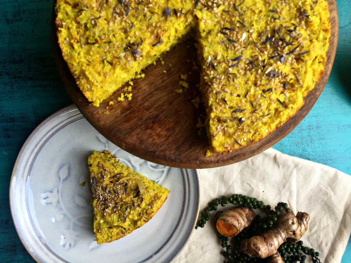 Fresh Turmeric Savoury Cake | Guiltless Baking - Sinamon Tales